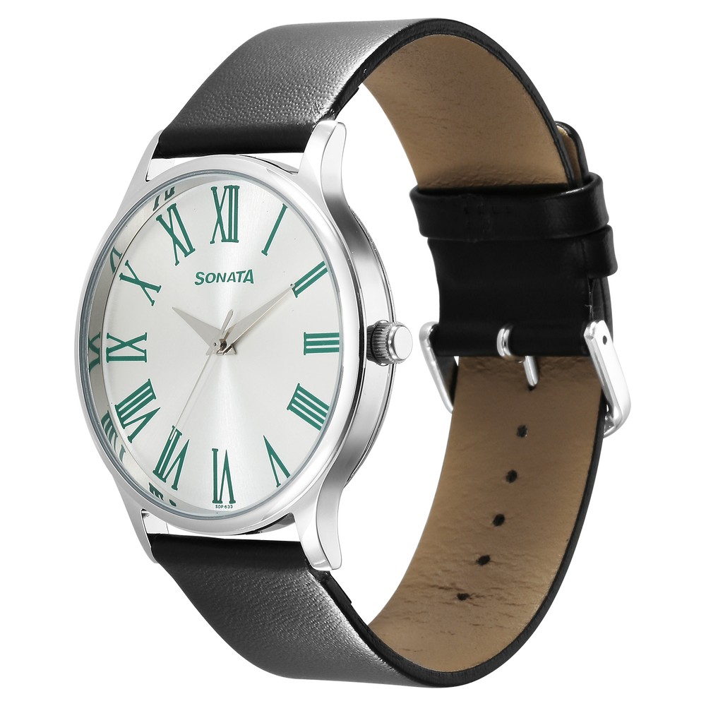 Buy Online Sonata Aspire Quartz Analog Silver Dial Leather Strap Watch ...