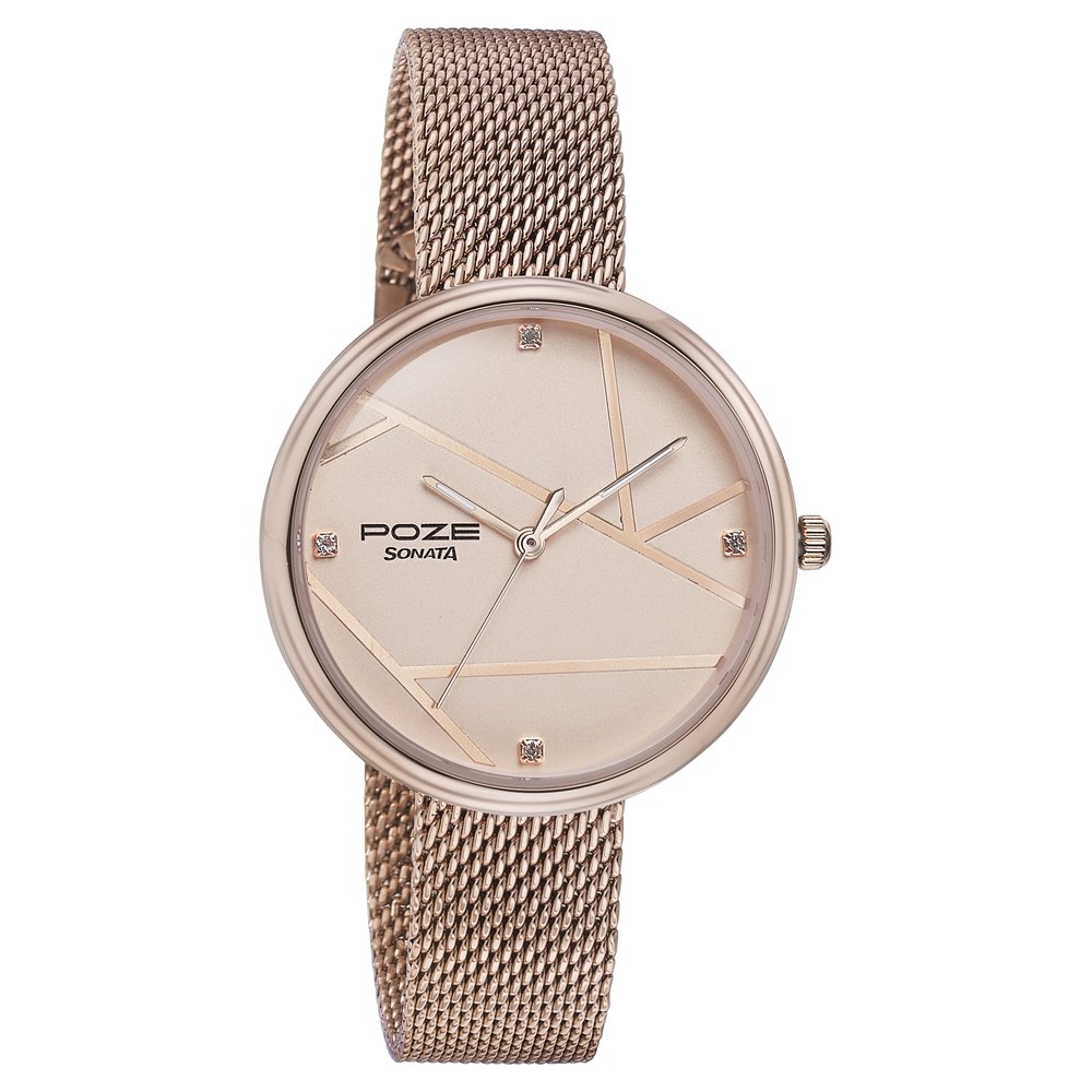 Buy Online Sonata Poze Quartz Analog Pink Dial Rose Gold Color ...
