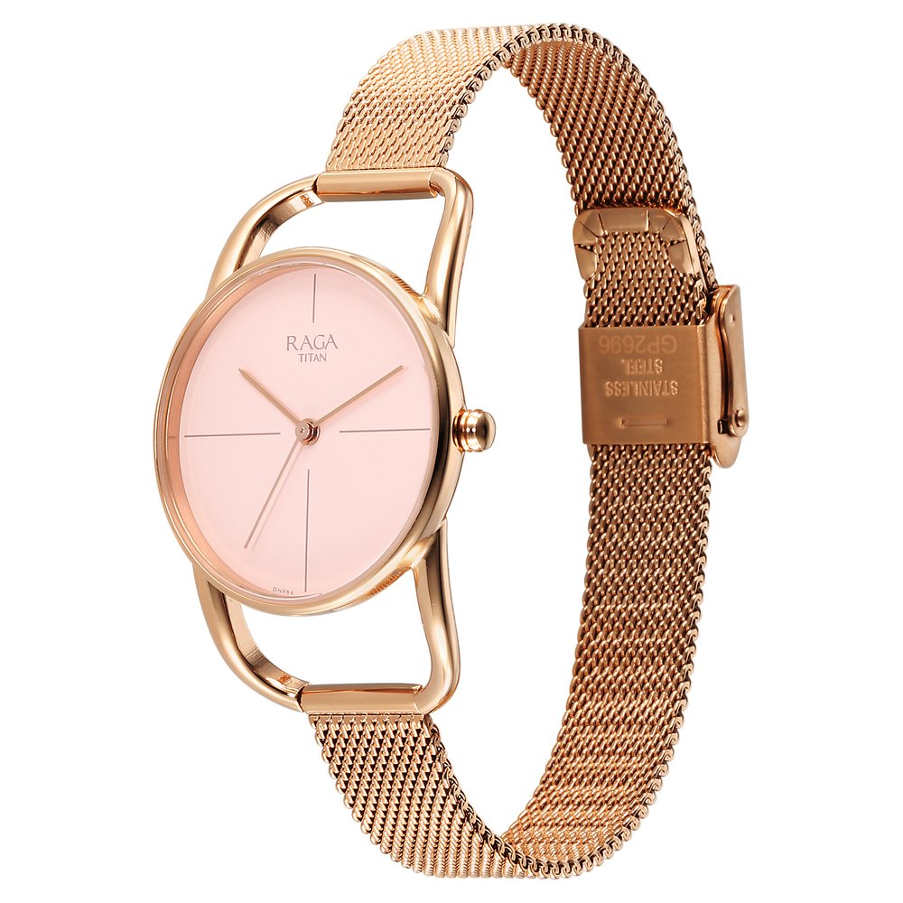 Buy Online Titan Raga Chic Quartz Analog Pink Dial Metal Strap Watch ...