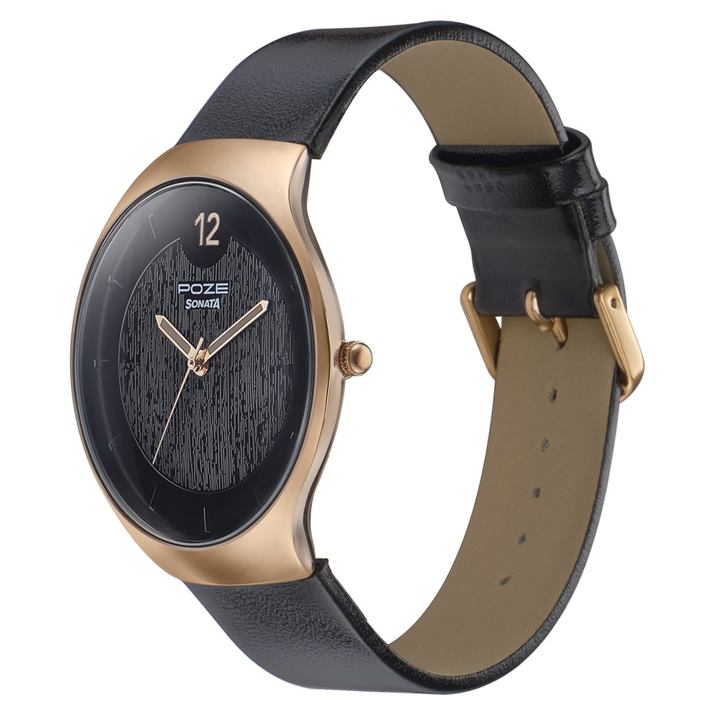 Buy Online Sonata Poze Quartz Analog Black Dial Leather Strap Watch for ...