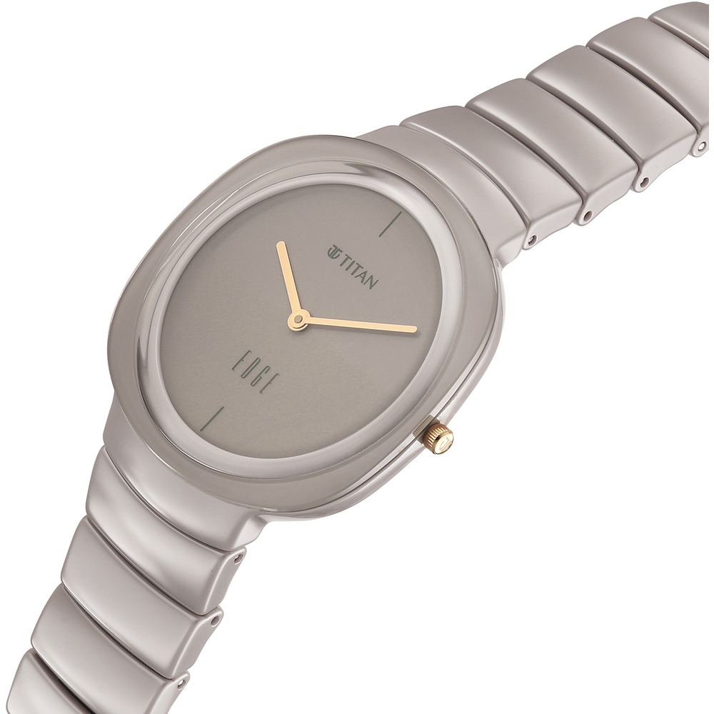 Buy Online Titan Edge Squircle Quartz Analog Cream Dial Ceramic Strap ...