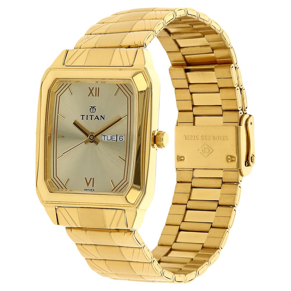 Buy Online Titan Quartz Analog with Day and Date Champagne Dial ...