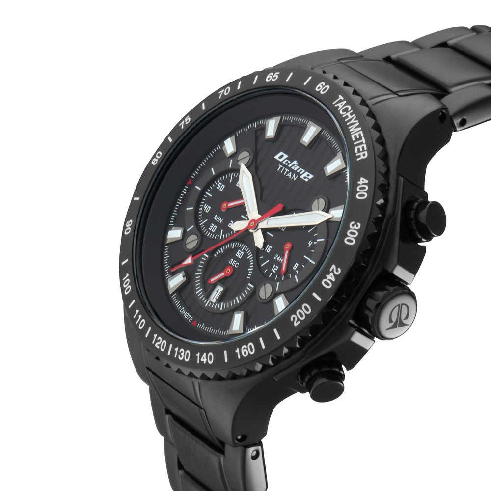 Buy Online Titan Quartz Chronograph Black Dial Stainless Steel Strap ...