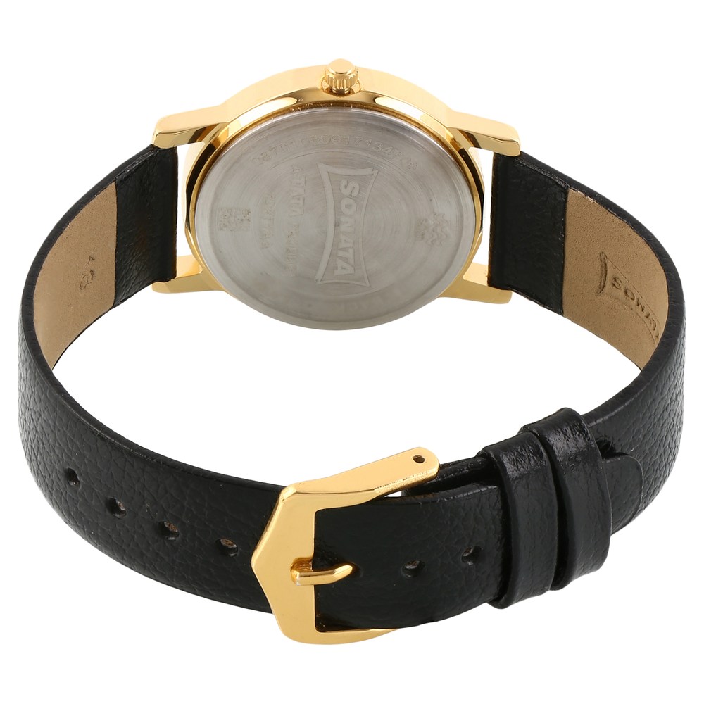Buy Online Sonata Quartz Analog Champagne Dial Leather Strap Watch for ...