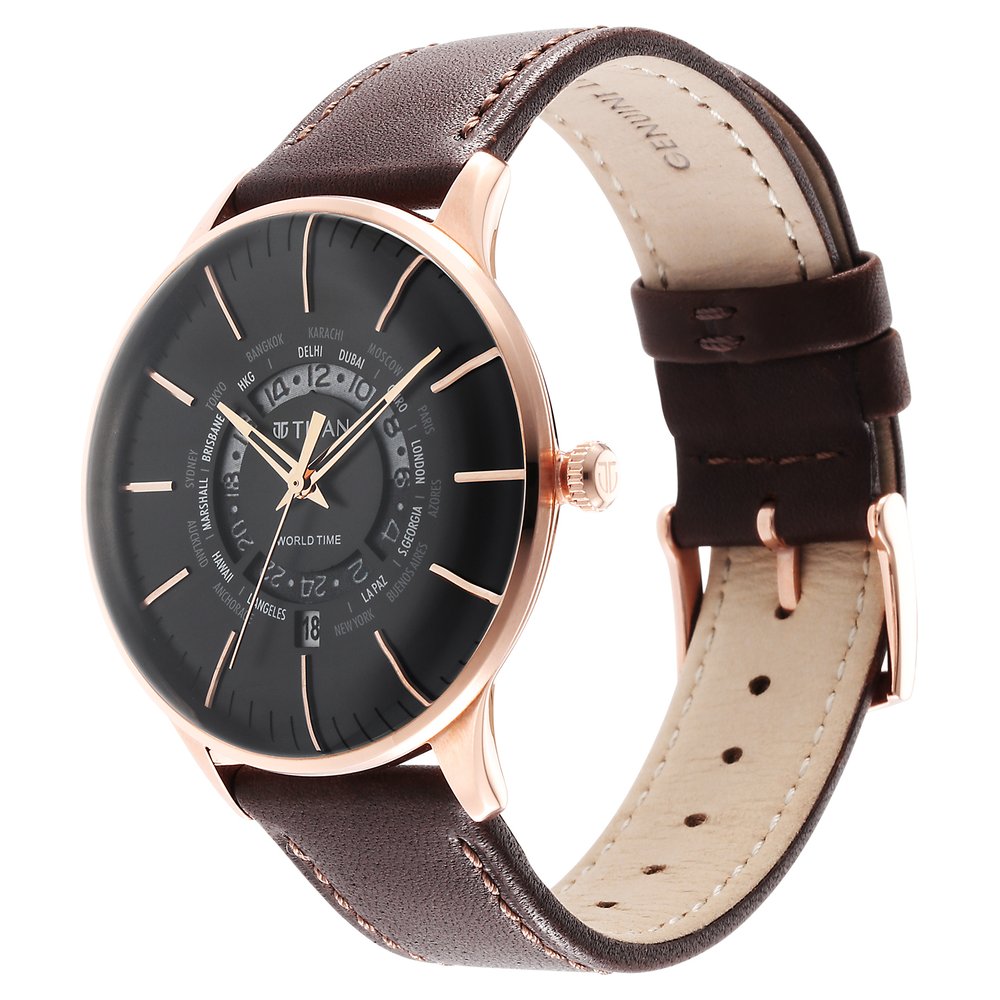 Buy Online Titan Black Dial World Time with Date Stainless Steel Strap ...