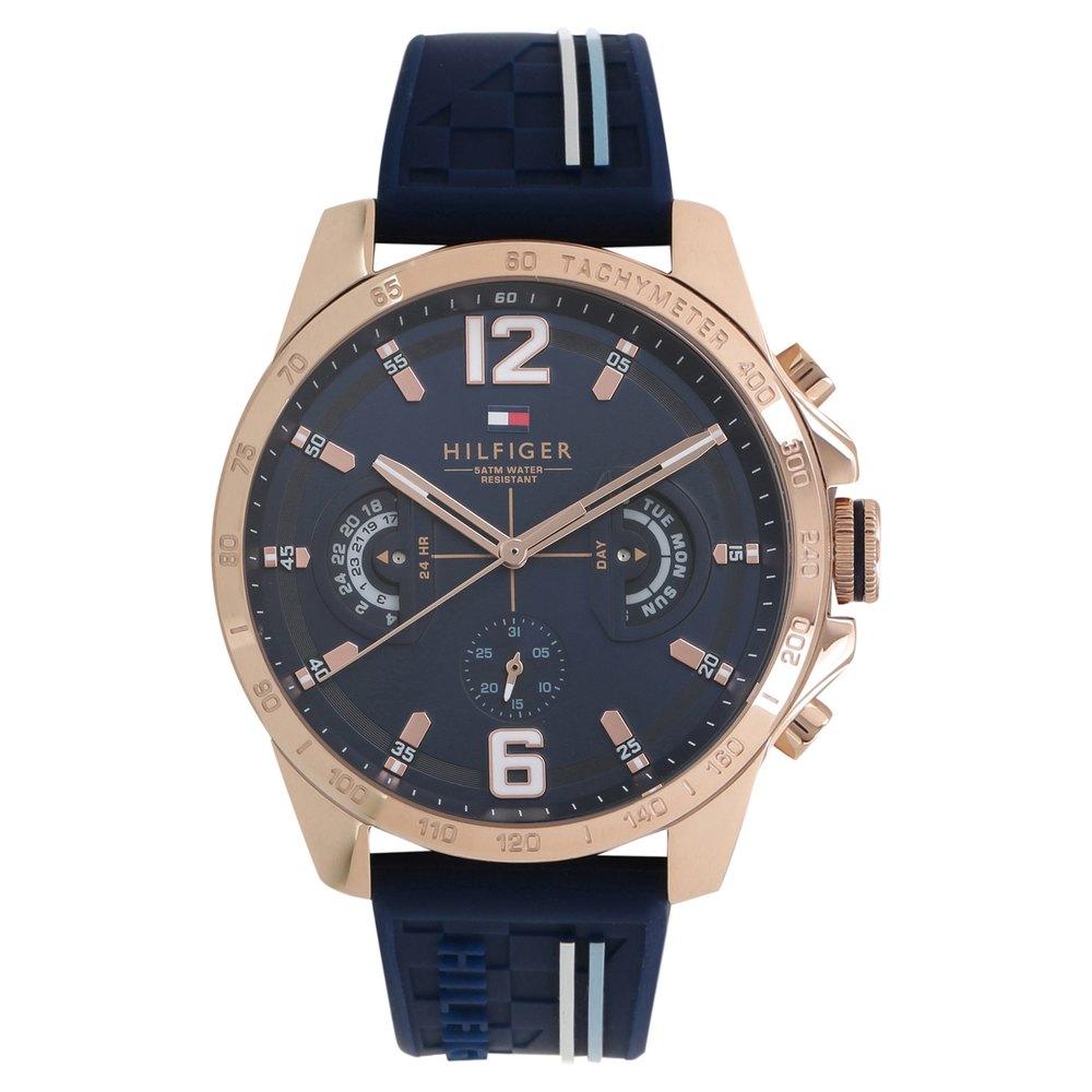 Buy Online Tommy Hilfiger Quartz Multifunction Blue Dial Silicone Strap ...