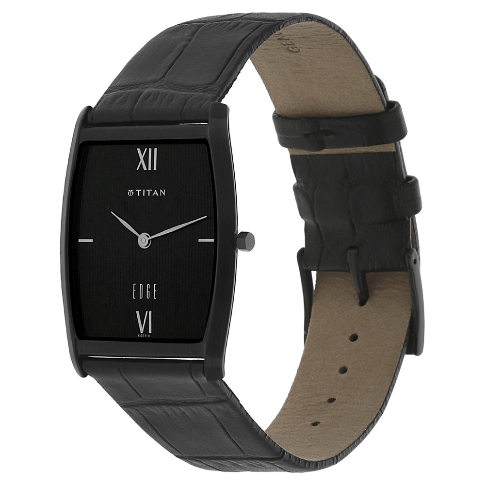 Buy Online Titan Edge Quartz Analog Black Dial Black Leather Strap ...