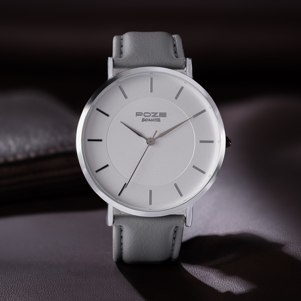 Buy Online Sonata Poze Quartz Analog White Dial Leather Strap Watch for ...