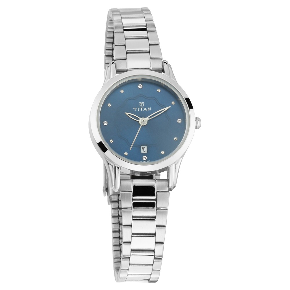 Buy Online Titan Quartz Analog with Date Blue Dial Metal Strap Watch ...