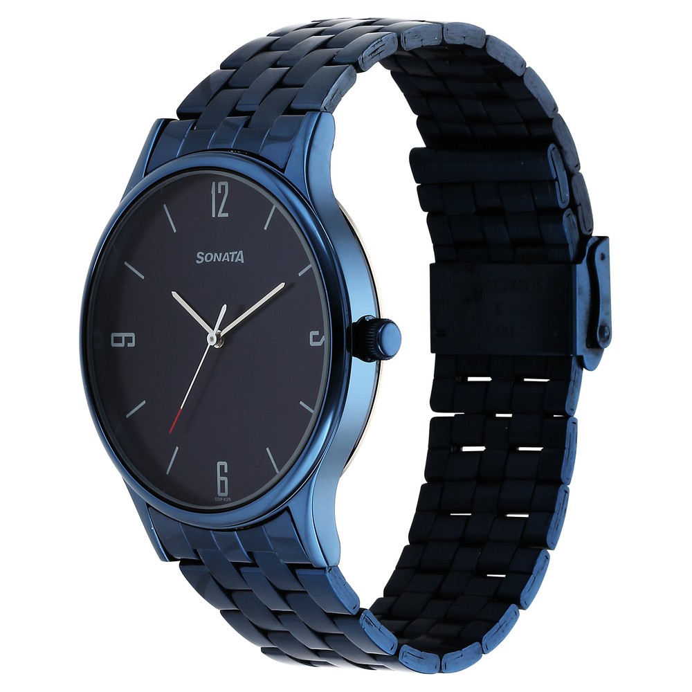 Buy Online Sonata Blues Quartz Analog Blue Dial Metal Strap Watch for ...