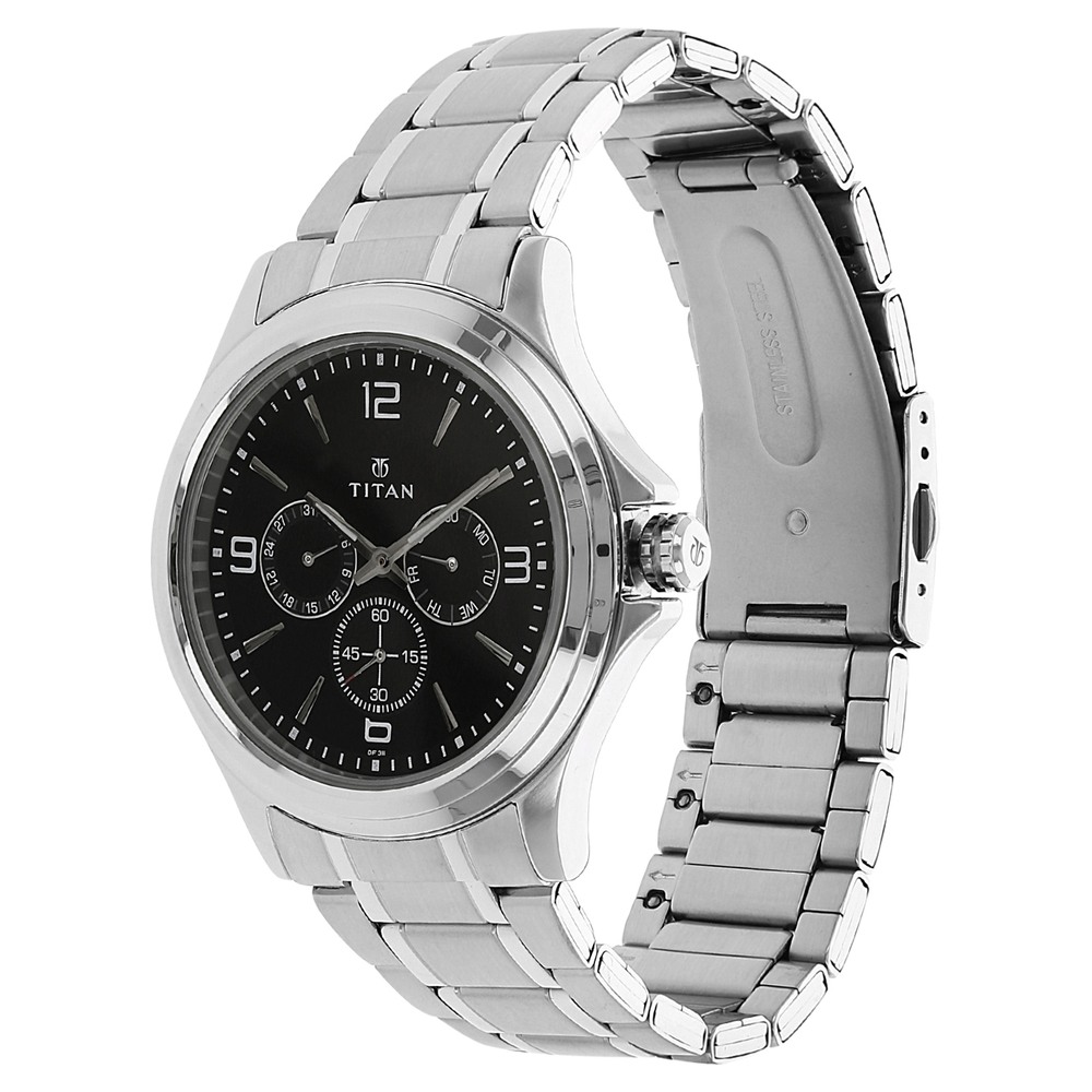 Buy Online Titan Quartz Multifunction Black Dial Stainless Steel Strap ...