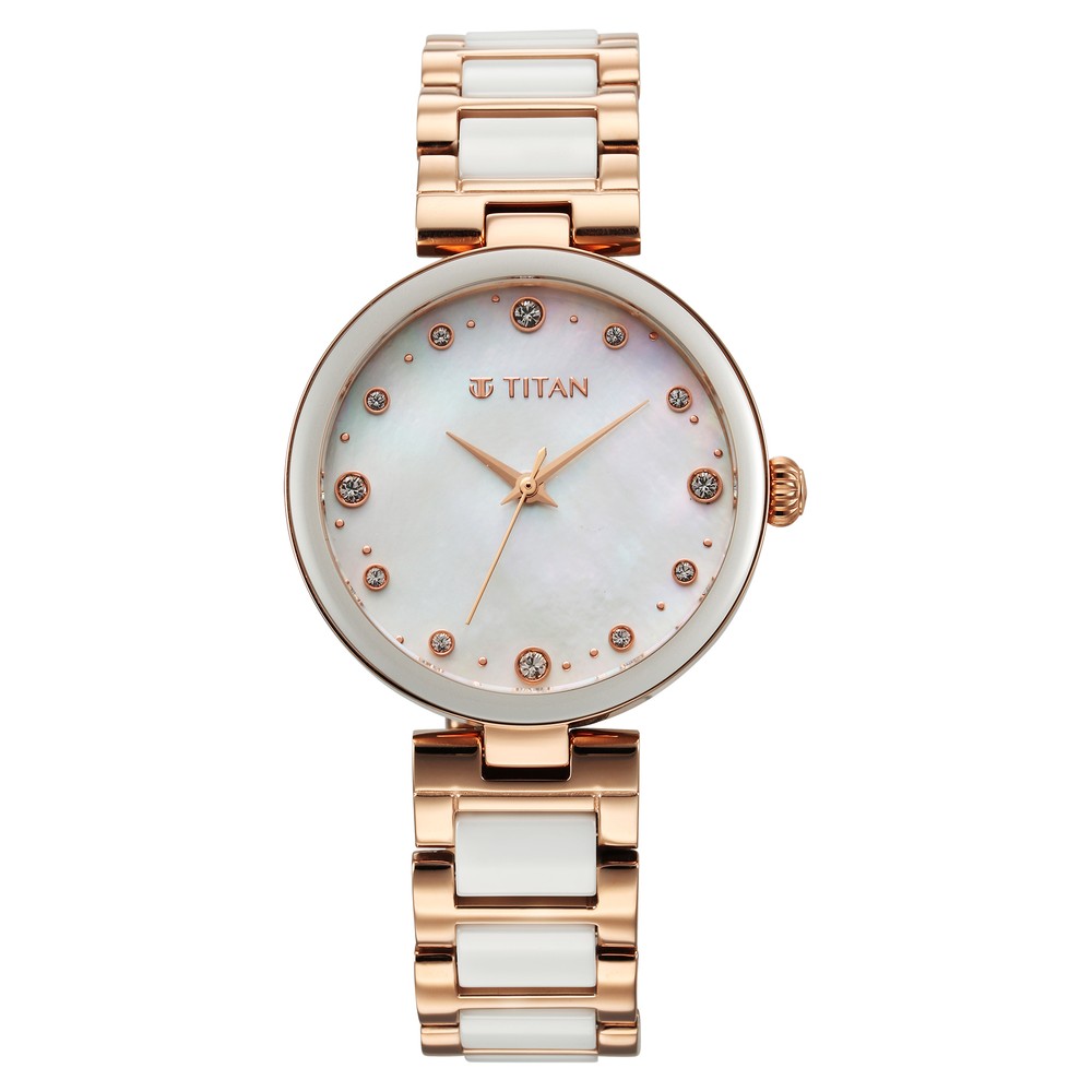 Buy Online Titan Purple Ceramics Mother Of Pearl Dial Analog Steel and ...