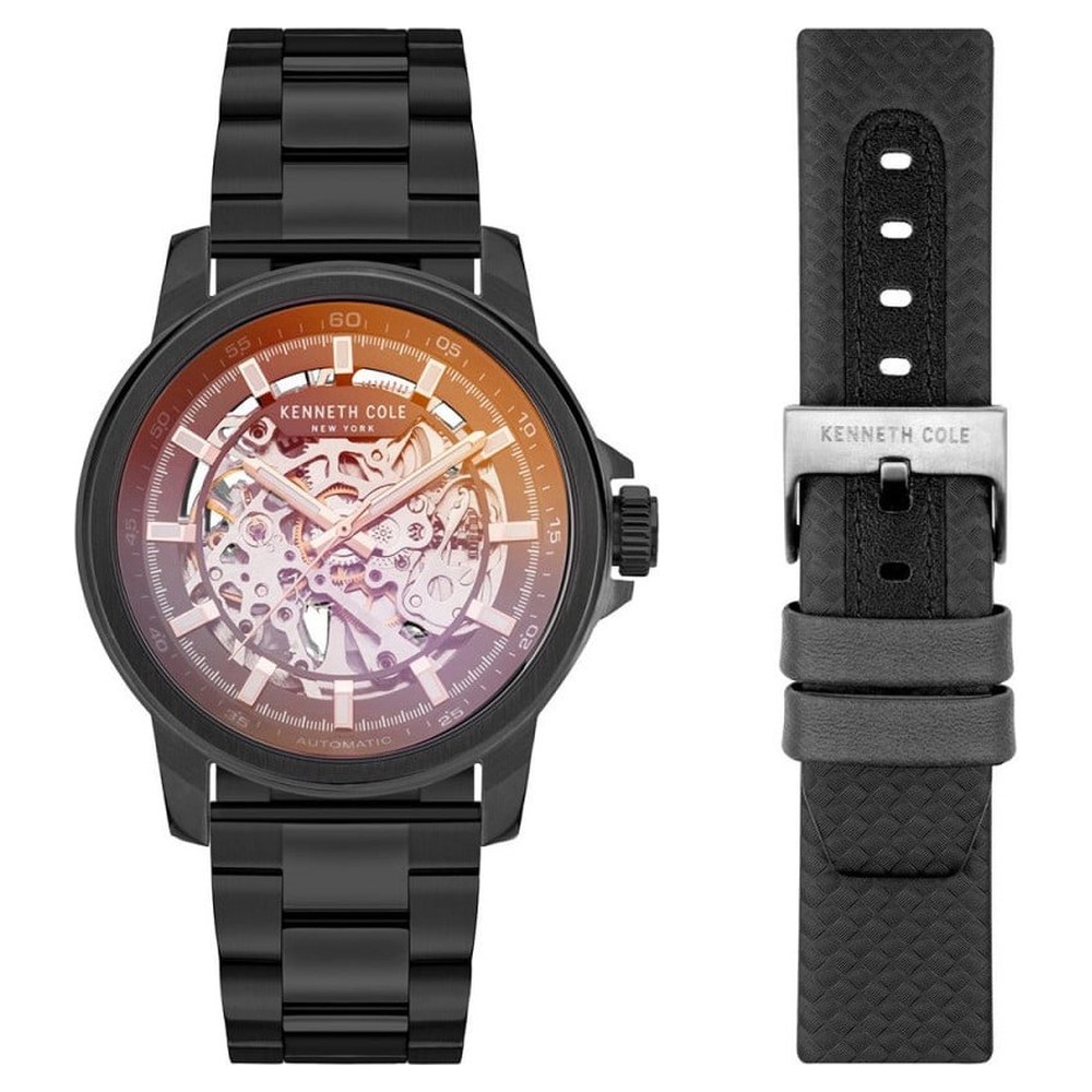 Buy Online Kenneth Cole Automatic Grey Dial Leather Strap Watch for Men ...