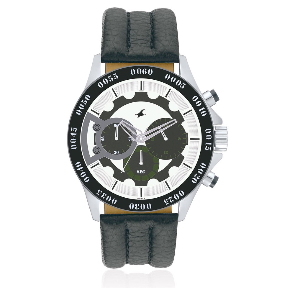 Buy Online Fastrack Quartz Chronograph Silver Dial Leather Strap Watch ...