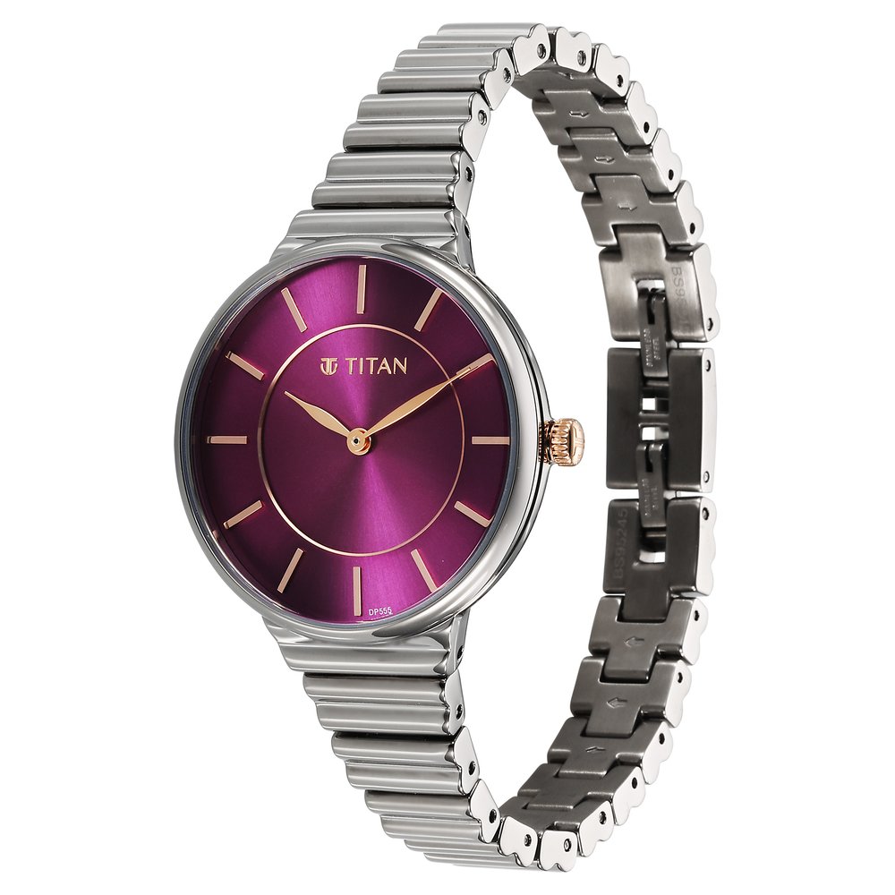 Buy Online Titan Aura Quartz Analog Purple Dial Stainless Steel Strap ...