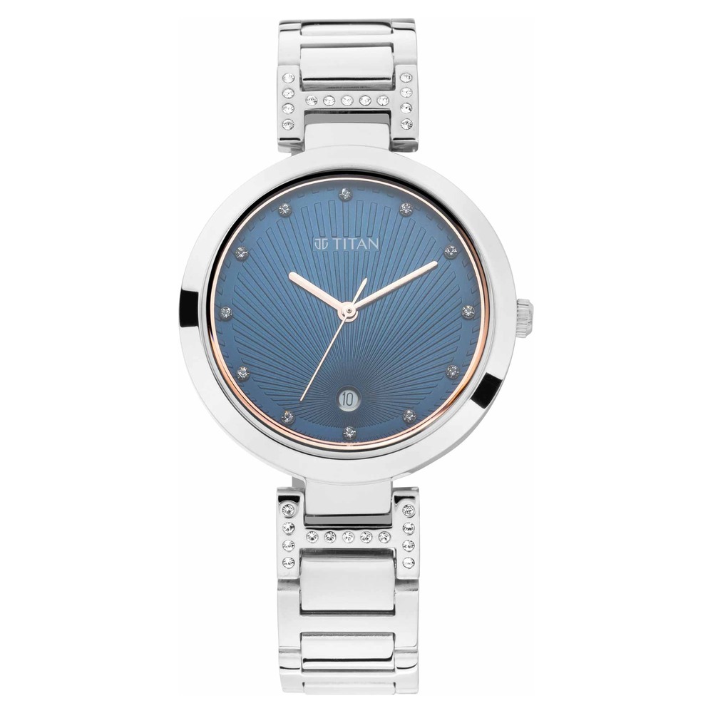 Buy Online Titan Sparkle Black Dial Analog with Date Metal Strap Watch ...