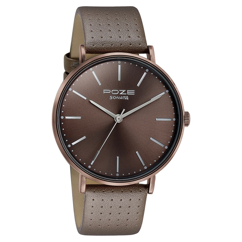 Buy Online Sonata Poze Quartz Analog Brown Dial Leather Strap Watch for ...
