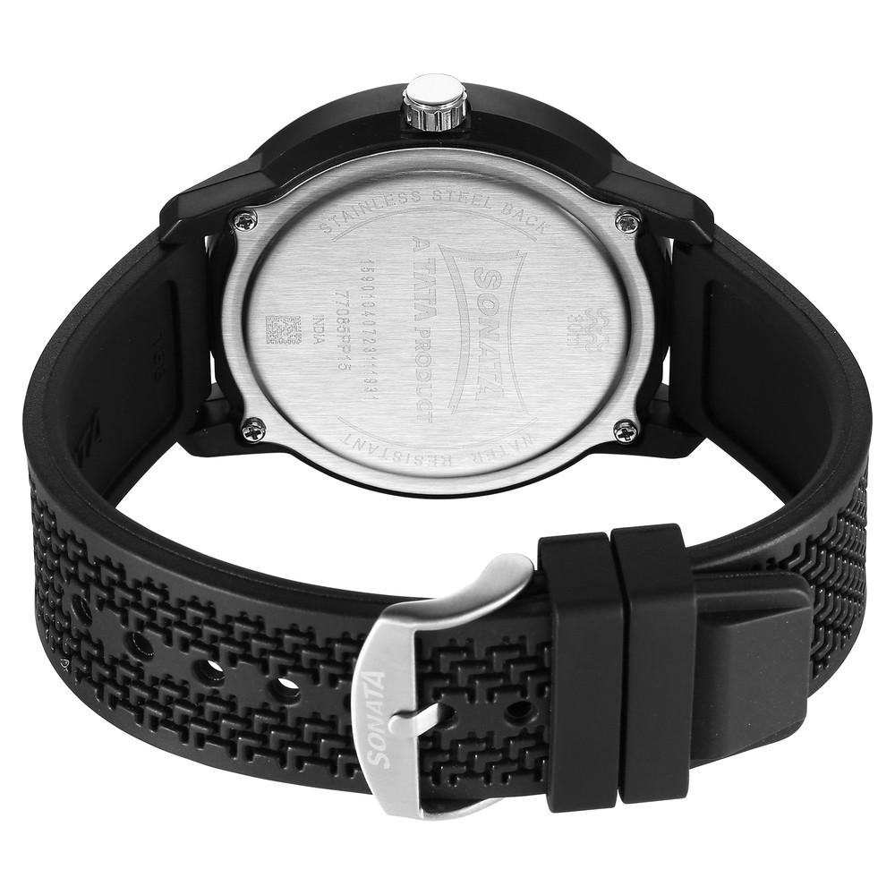 Buy Online Sonata Volt Quartz Analog Black Dial Polyurethane Strap ...