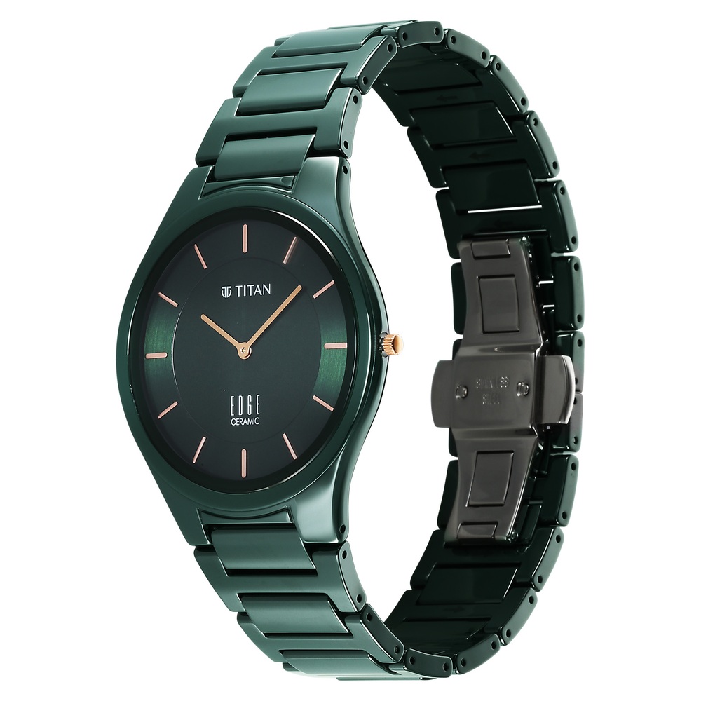 Buy Online Titan Edge Ceramic Quartz in Glossy Green Dial Watch for Men ...