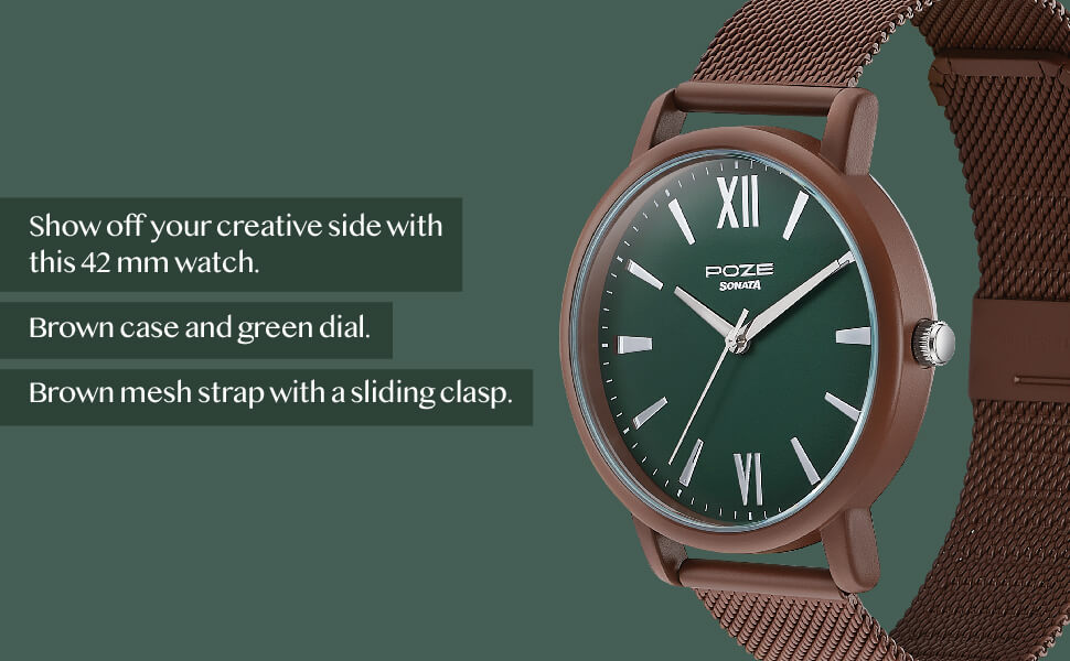 Buy Online Sonata Poze Quartz Analog Green Dial Mesh Strap Watch for ...