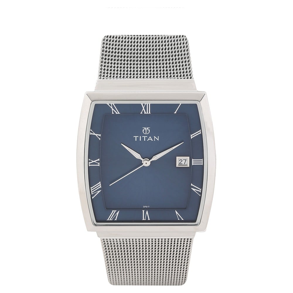 Buy Online Titan Analog with Date Blue Dial Stainless Steel Strap watch ...