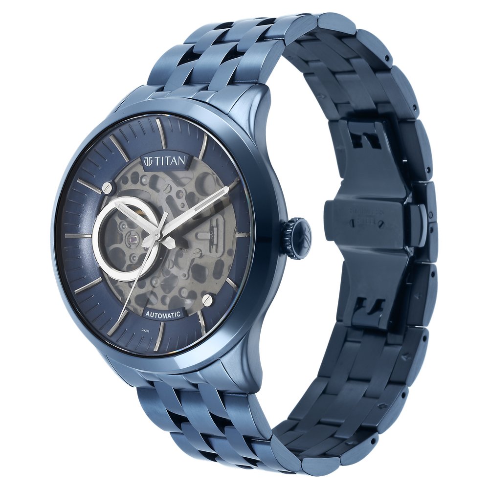 Buy Online Titan Metal Mechanicals Blue Dial Blue Stainless Steel Strap ...