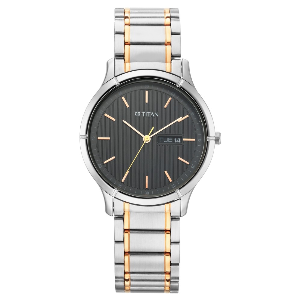 Buy Online Titan Quartz Analog with Day and Date Black Dial Metal Strap ...