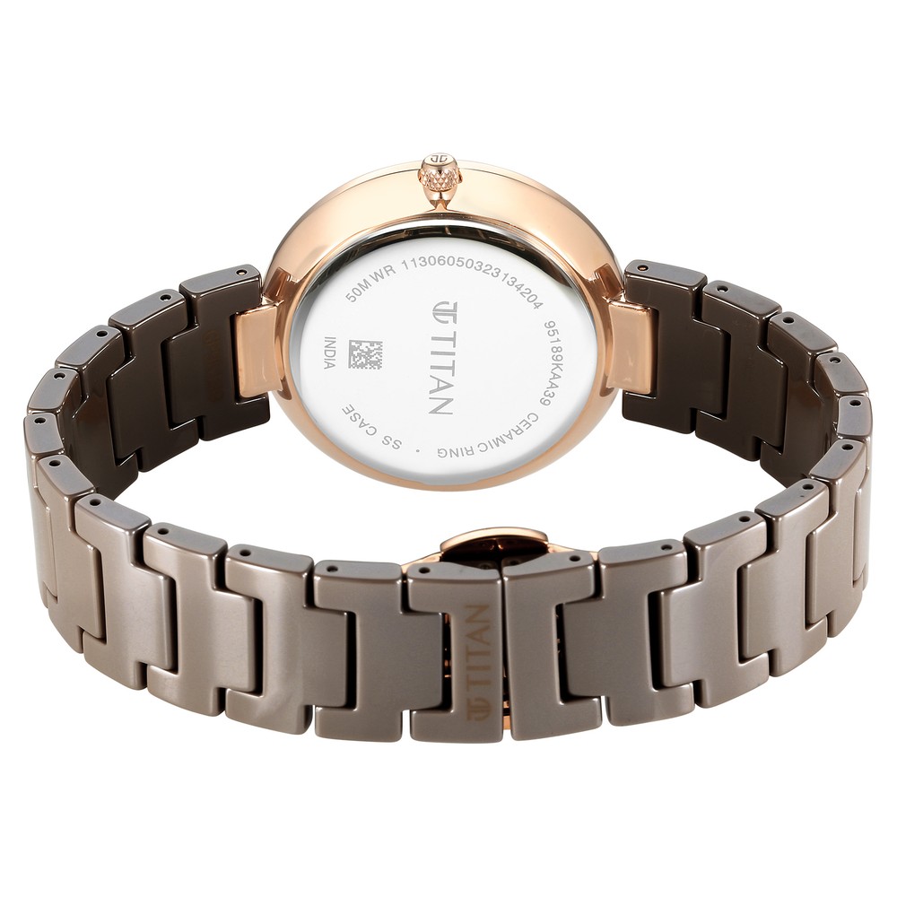 Buy Online Titan Purple Ceramics Quartz Analog Brown Dial Ceramic Strap ...