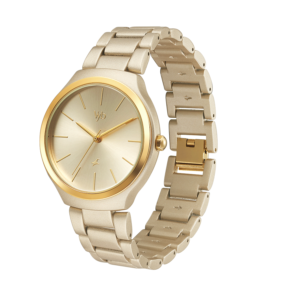 Buy Online Fastrack Vyb Slayer Quartz Analog Golden Dial Metal Strap ...