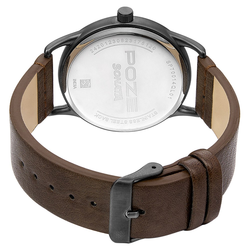 Buy Online Poze by Sonata Quartz Analog Black Dial PU Leather Strap ...