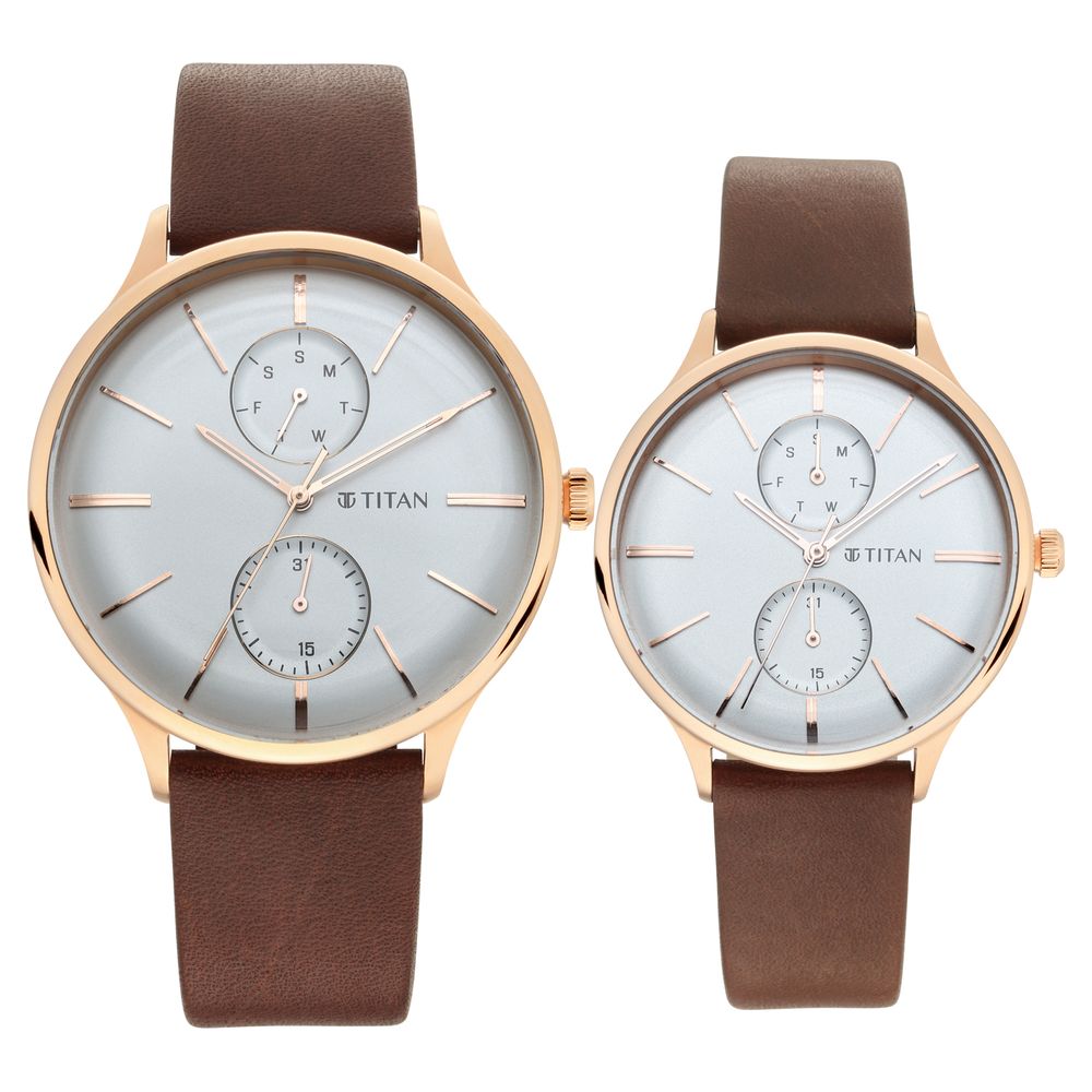 Buy Online Titan Bandhan White Dial Quartz Multifunction Leather Strap ...
