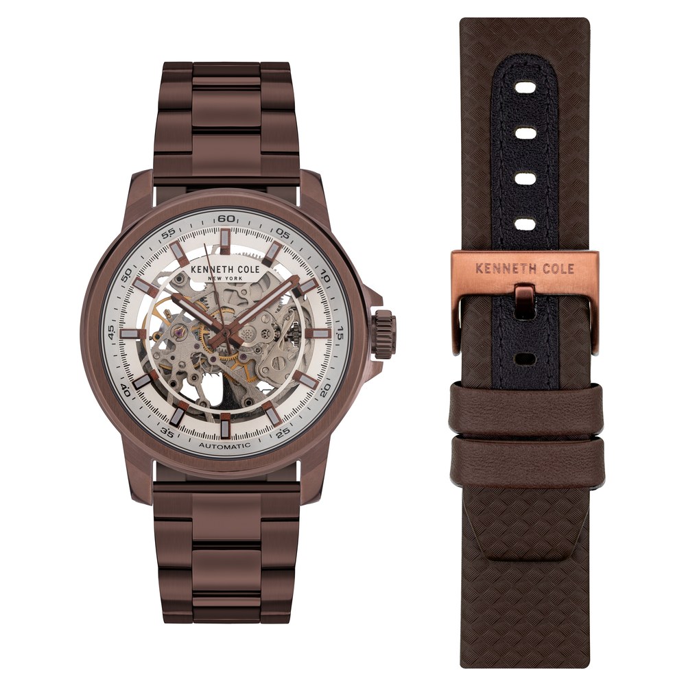Buy Online Kenneth Cole Automatic Silver Dial Leather Strap Watch for ...