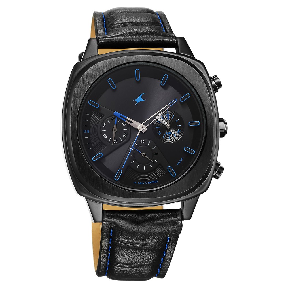 Buy Online Fastrack Kronos Chronograph Black Dial Black Leather Strap ...