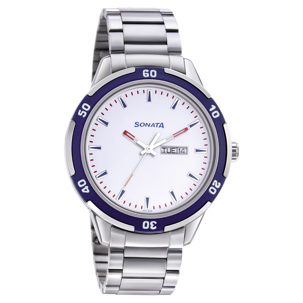Buy Online Sonata Quartz Analog with Day and Date White Dial Metal ...