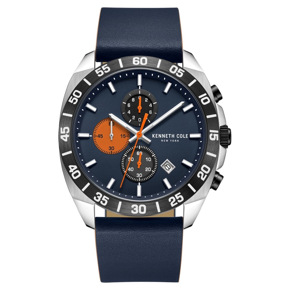 Buy Online Kenneth Cole Quartz Chronograph Blue dial Leather Strap ...
