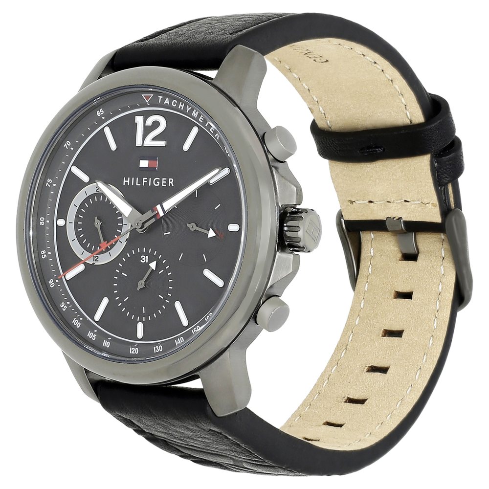 Buy Online Tommy Hilfiger Quartz Multifunction Grey Dial Leather Strap ...
