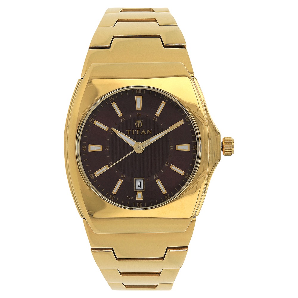 Buy Online Titan Analog with Date Brown Dial Stainless Steel Strap ...