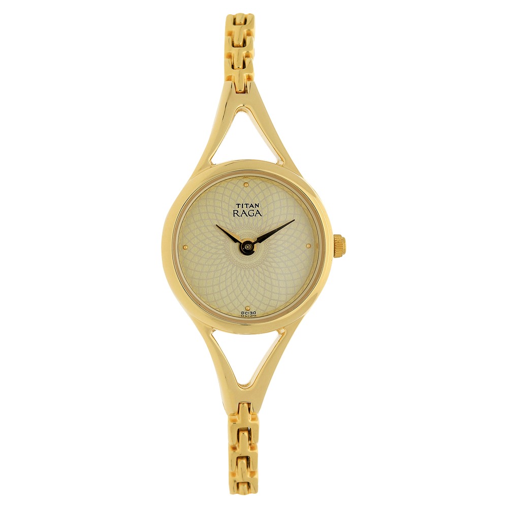Buy Online Titan Raga Golden Dial Analog Metal Strap watch for Women ...