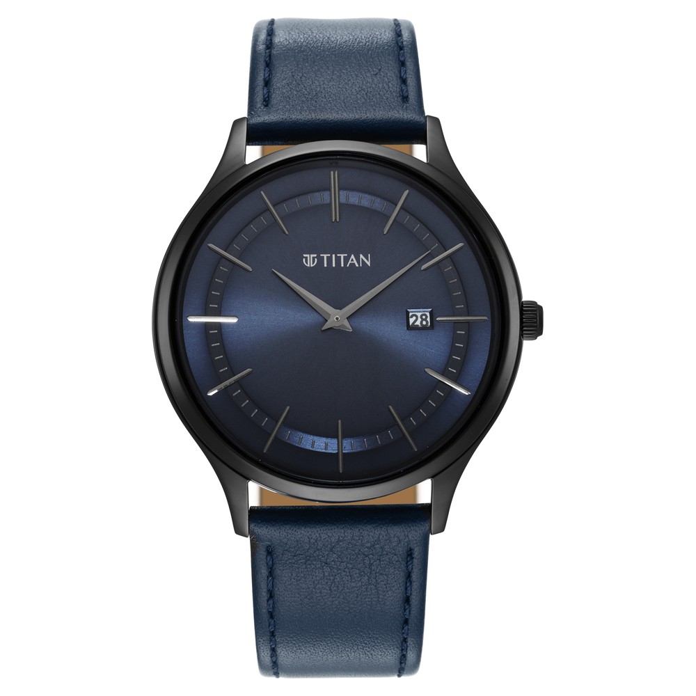 Buy Online Titan Classique Slimline Blue Dial Analog with Date Leather ...