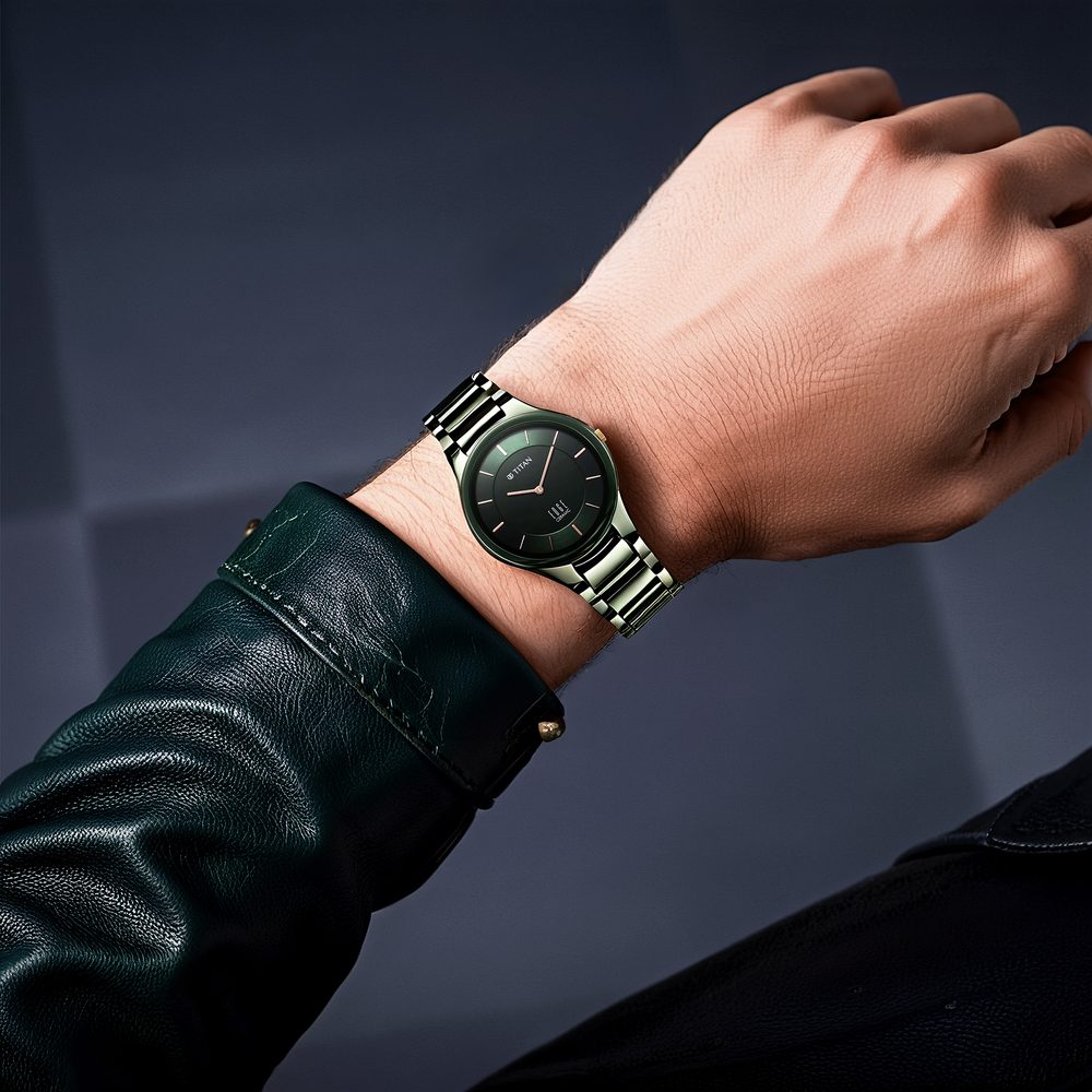 Buy Online Titan Edge Ceramic Quartz in Glossy Green Dial Watch for Men ...