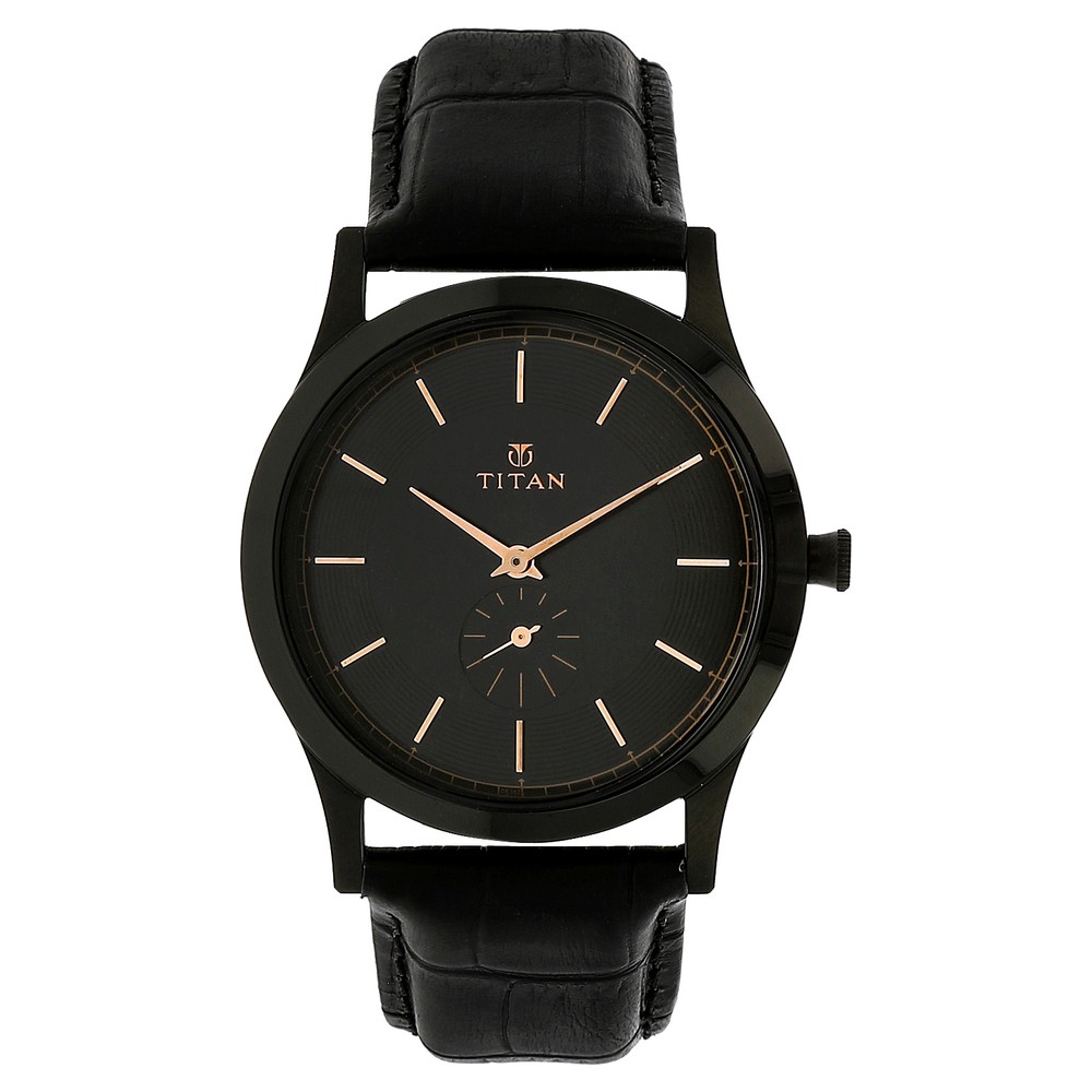 Buy Online Titan Quartz Analog Black Dial Leather Strap Watch for Men ...