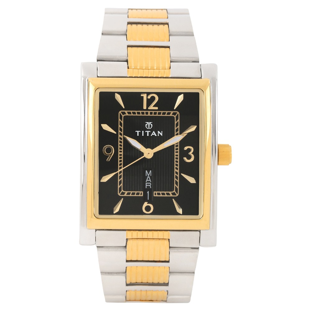 Buy Online Titan Quartz Analog with Day and Date Black Dial Stainless ...