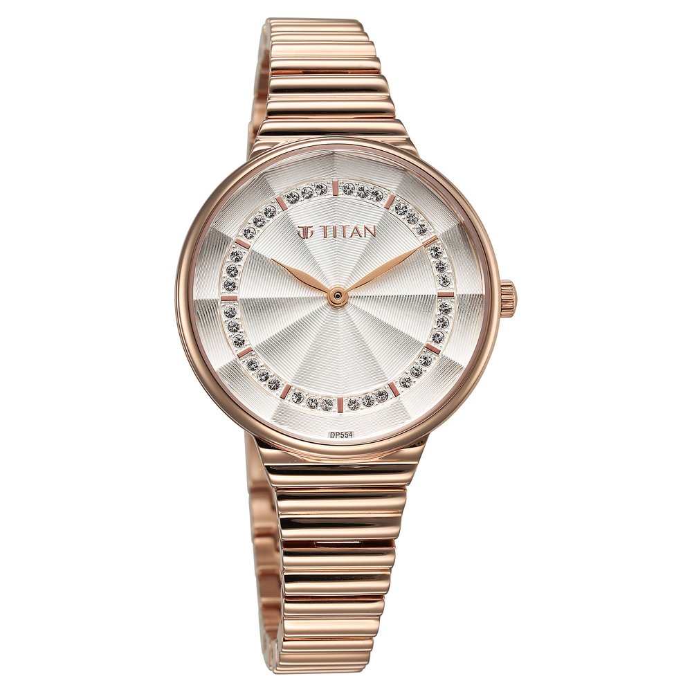 Buy Online Titan Aura Quartz Analog Silver Dial Rose Gold Stainless ...