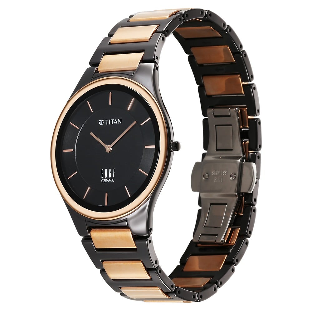 Buy Online Titan Edge Ceramic Quartz in Midnight Gold with Black Dial ...