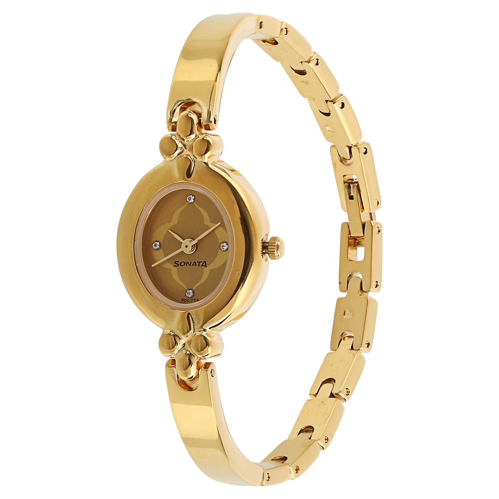 Buy Online Sonata Quartz Analog Champagne Dial Metal Strap Watch for ...