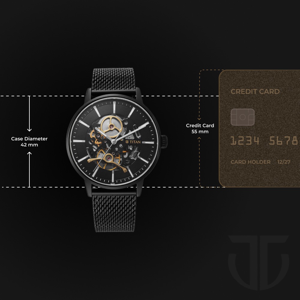 Buy Online Titan Mechanical Slimline Black Dial Black Mesh Strap Watch ...