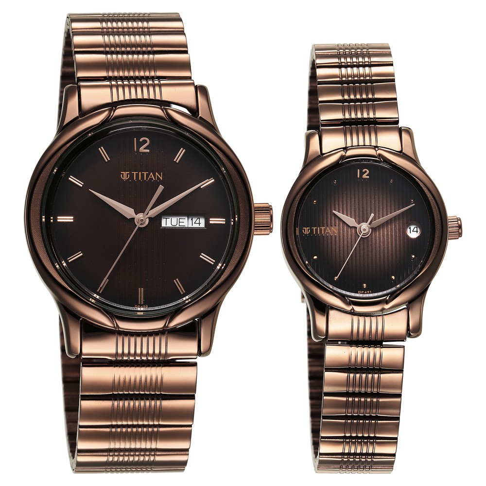 Buy Online Titan Bandhan Quartz Analog with Date Brown Dial Stainless ...