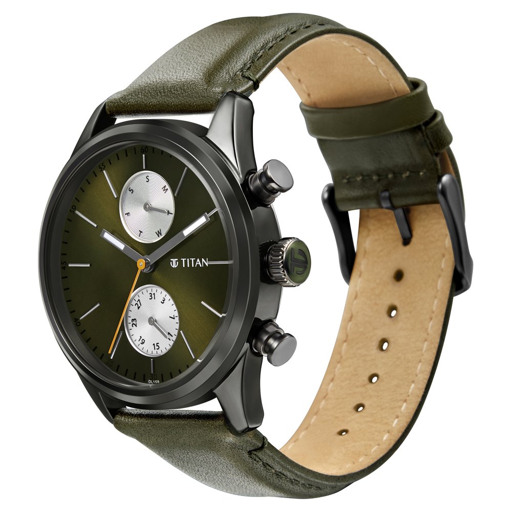 Buy Online Titan Elmnt Green Dial Analog Leather Strap watch for Men ...
