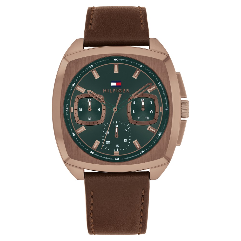 Buy Online Tommy Hilfiger Quartz Multifunction Green Dial Brown Leather ...