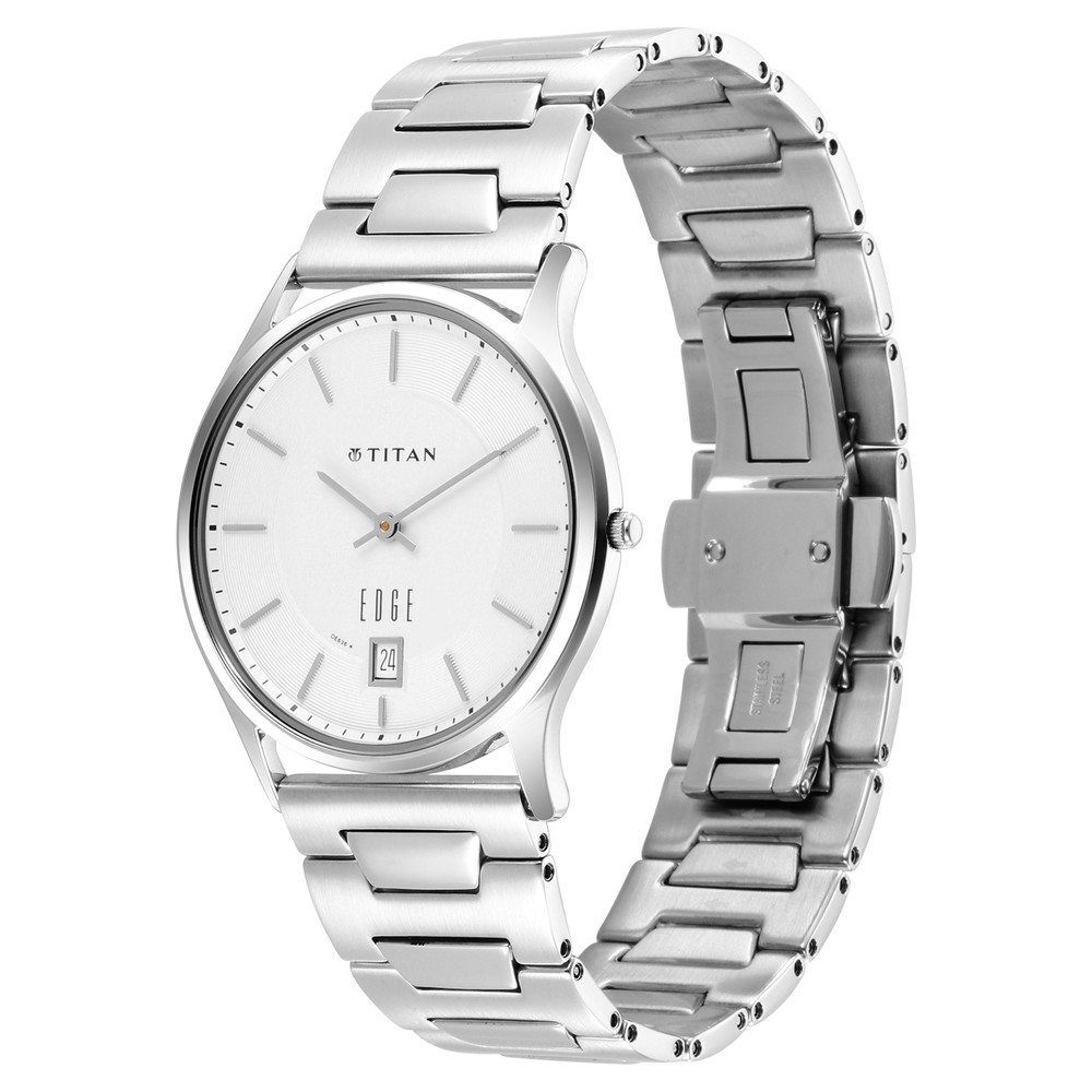 Buy Online Titan Edge Metal Quartz Analog with Date Silver Dial Silver ...
